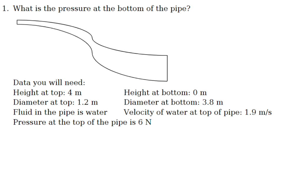 Solved 1. What is the pressure at the bottom of the pipe? | Chegg.com
