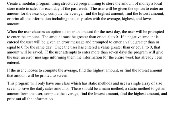 Solved Create A Modular Program Using Structured Programming 2527