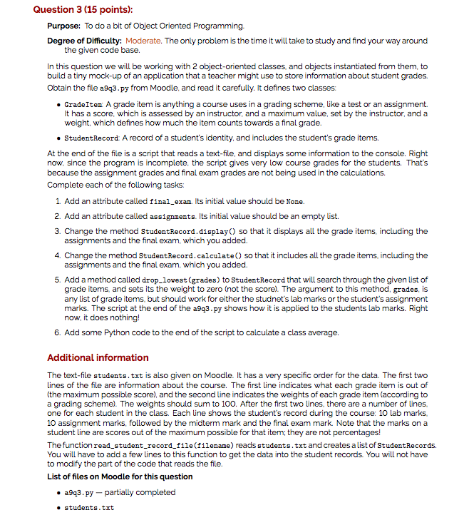 Solved PYTHON 3 Object Oriented Programming ***a9q3.py file | Chegg.com