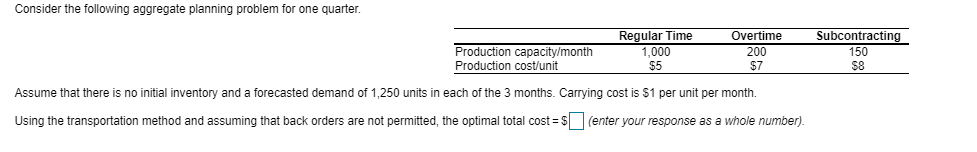 Solved Consider the following aggregate planning problem for | Chegg.com
