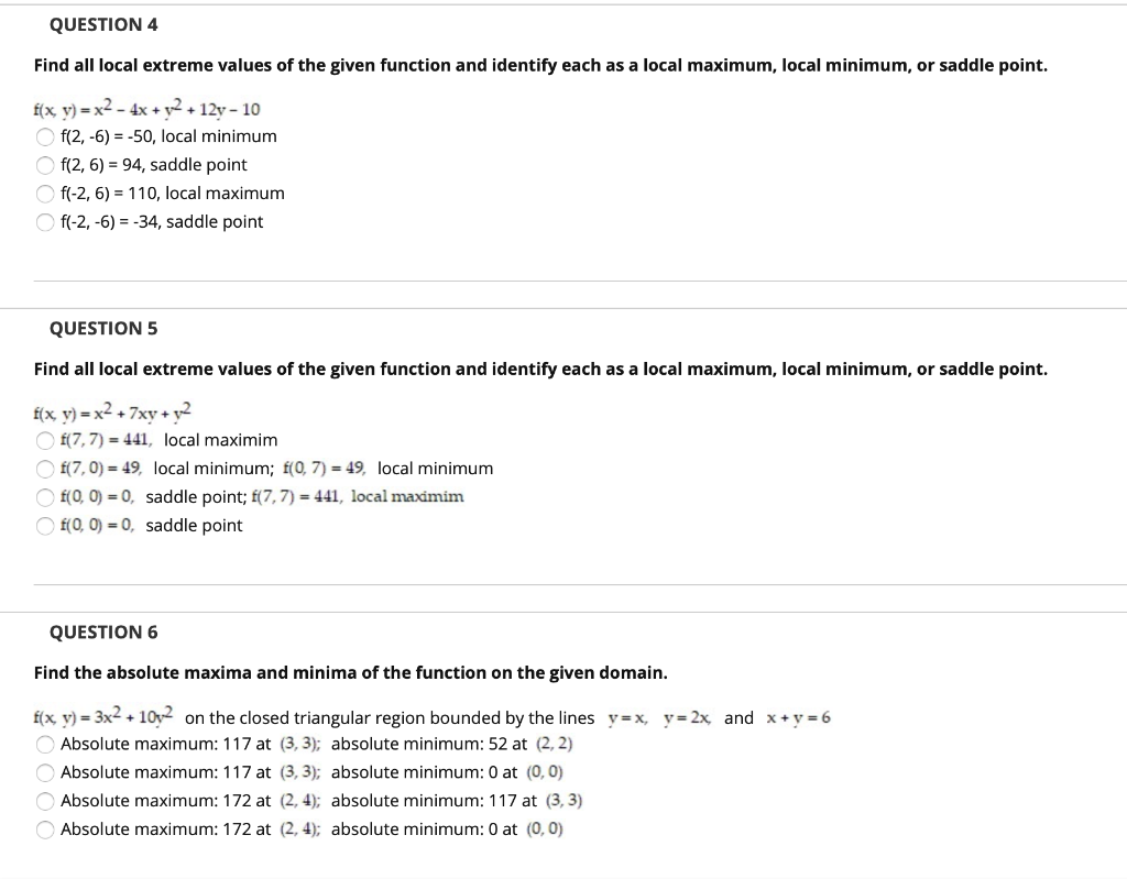 Solved Question 4 Find All Local Extreme Values Of The Given 