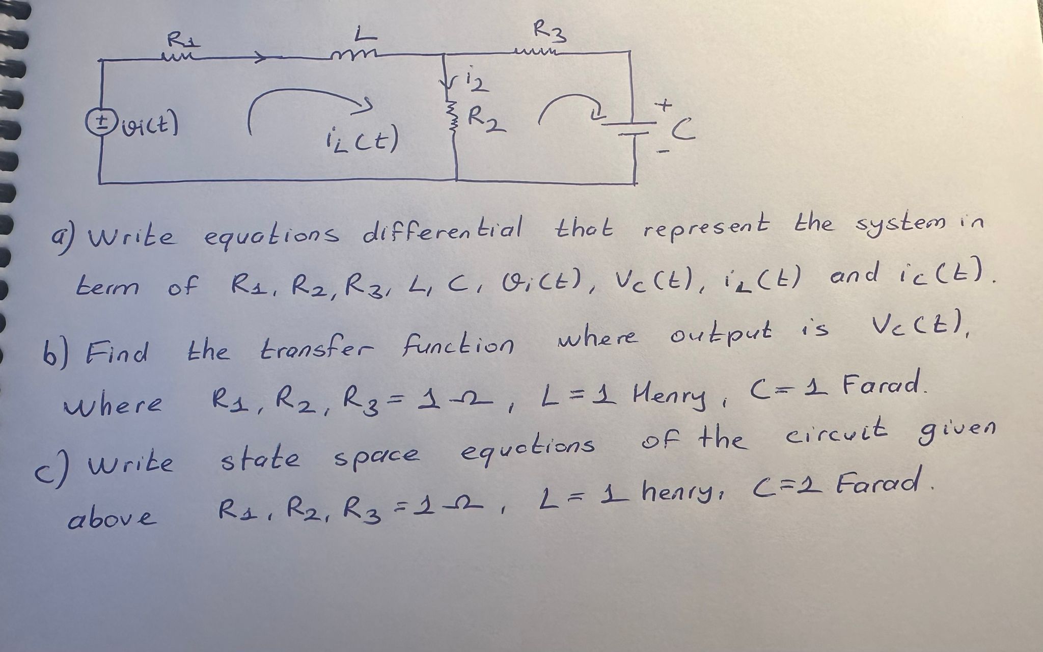 Solved aR1,R2,R3,L,C,θi(t),Vc(t),iL(t) ﻿and | Chegg.com