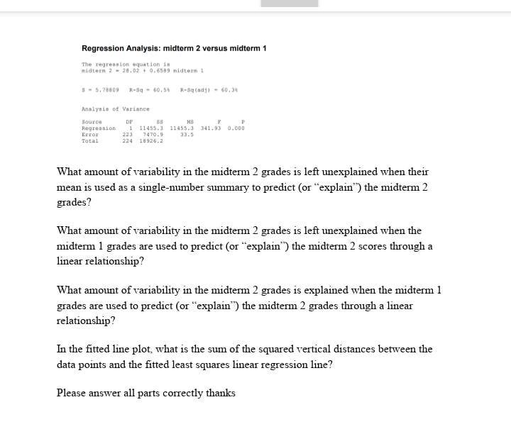 Solved Regression Analysis: midterm 2 versus midterm 1 The | Chegg.com