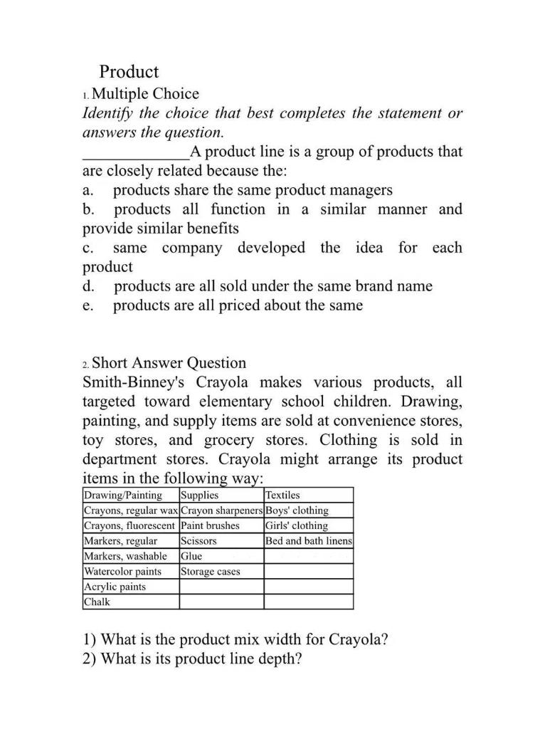 Solved Product 1. Multiple Choice Identify the choice that | Chegg.com