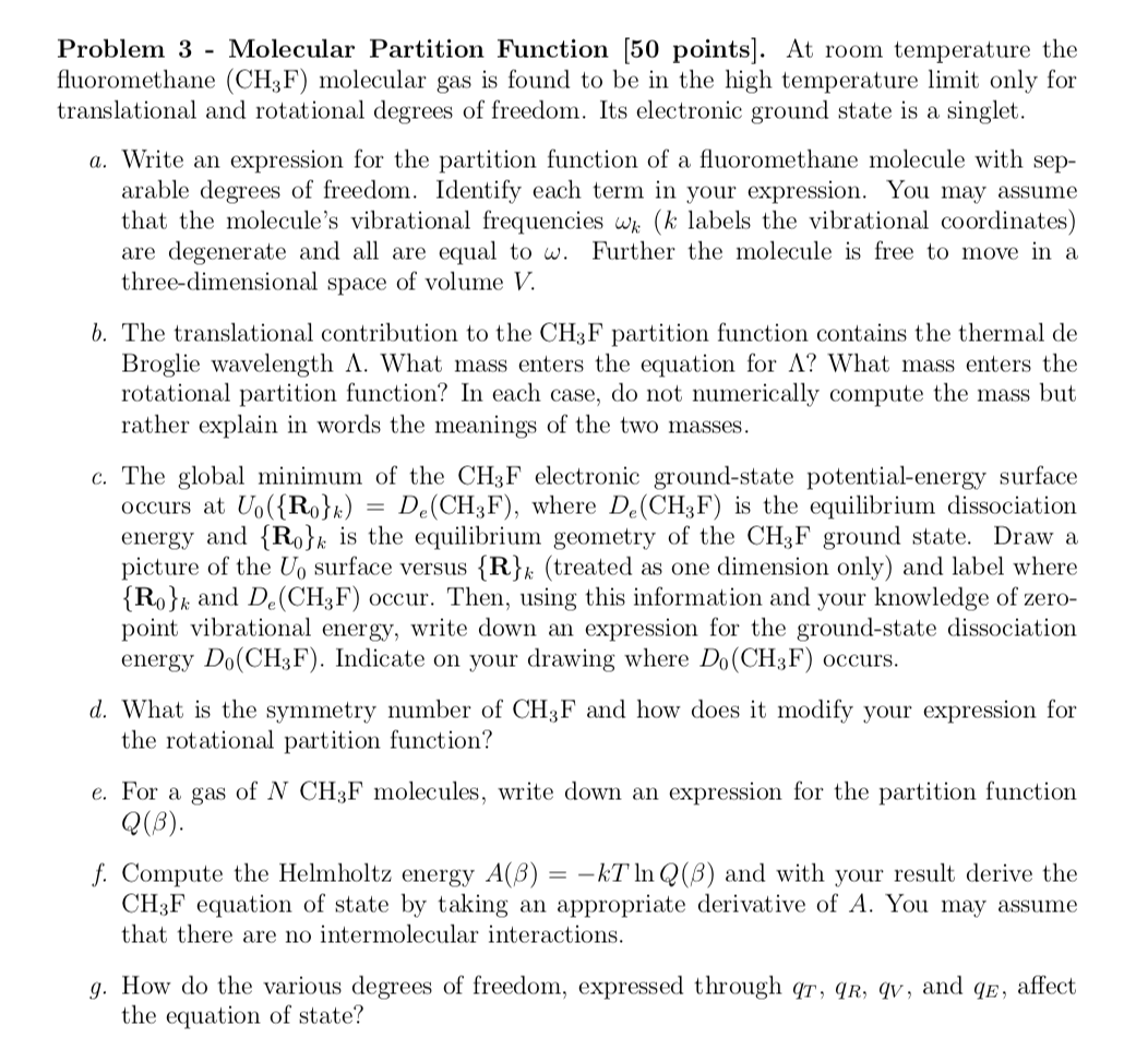Problem 3 - Molecular Partition Function (50 points). | Chegg.com