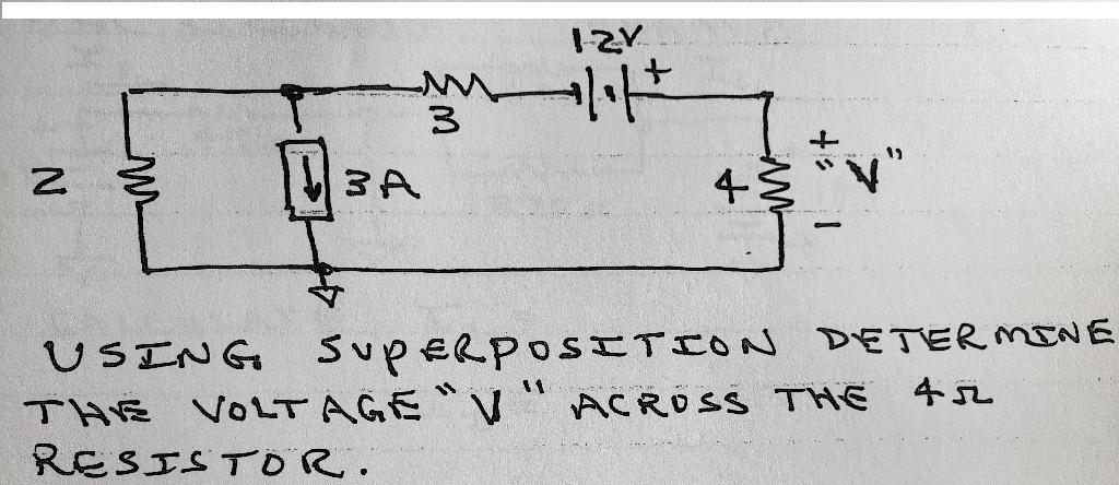Solved Using superposition, determine the voltage "V" across | Chegg.com