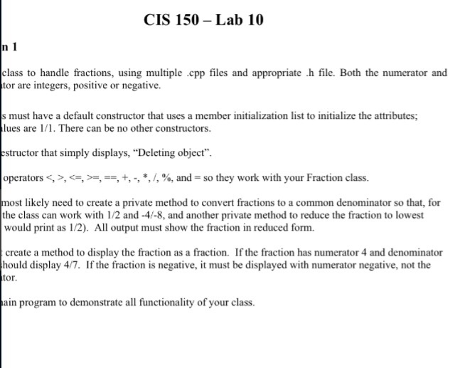 CIS 150- Lab 1(0 Question1 Create a class to handle | Chegg.com