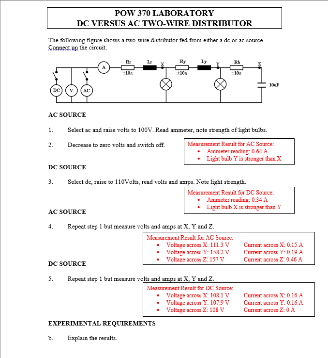Solved POW 370 LABORATORY DC VERSUS AC TWO-WIRE DISTRIBUTOR | Chegg.com