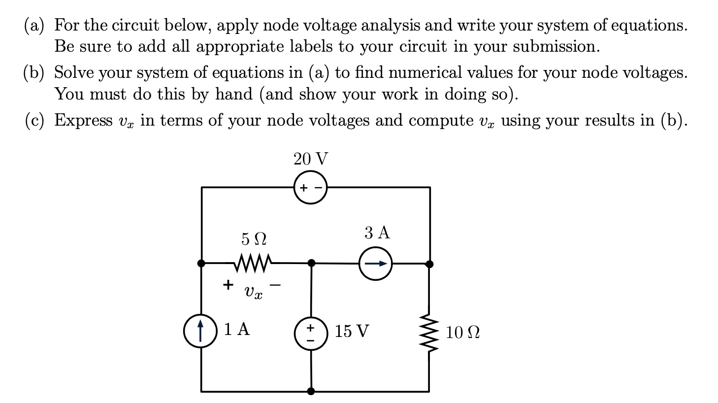 Solved (a) ﻿For the circuit below, apply node voltage | Chegg.com