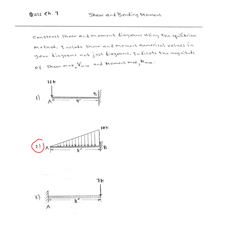 Solved Quiz ch.7 Shear and Bending Moment construct shear | Chegg.com