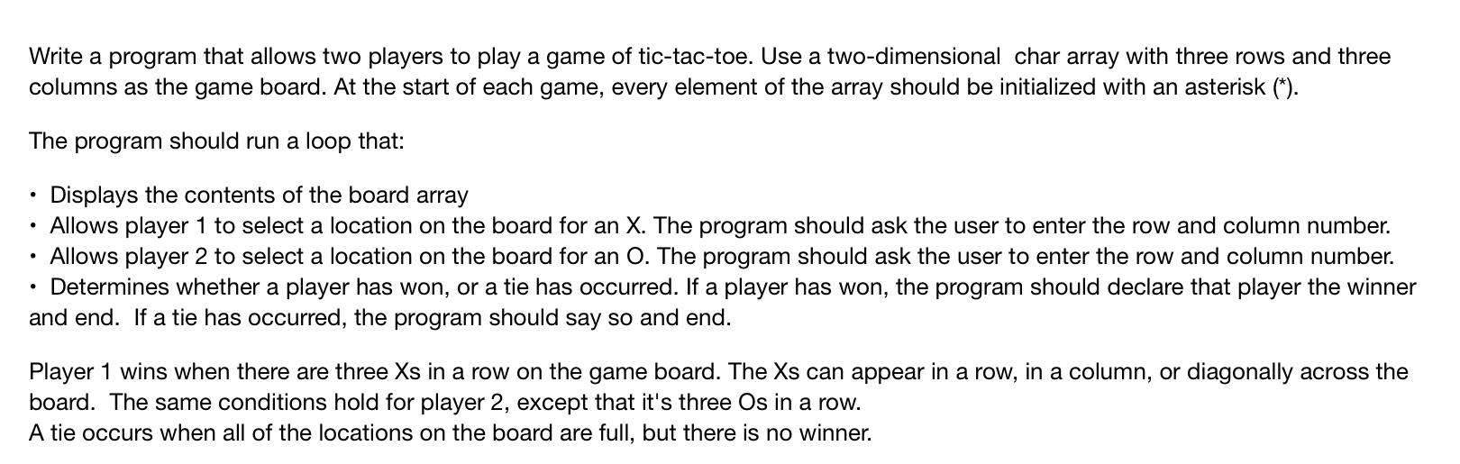 Write a program that allows two players to play a | Chegg.com
