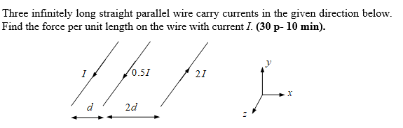 Solved Three infinitely long straight parallel wire carry | Chegg.com