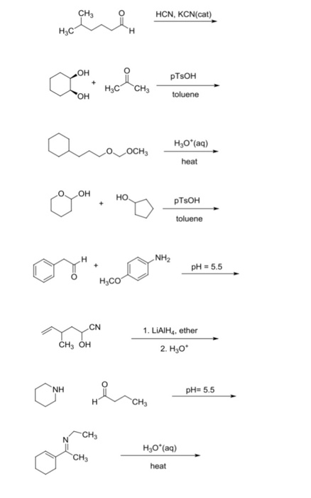 Solved CH3 O H3C HCN, KCN(cat) pTsOH CH3 toluene он H3O(aq) | Chegg.com