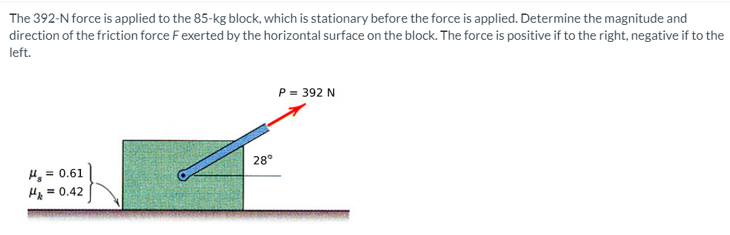 Solved The 392-N force is applied to the 85-kg block, which | Chegg.com