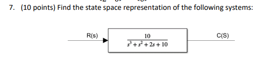 Solved 7. (10 points) Find the state space representation of | Chegg.com