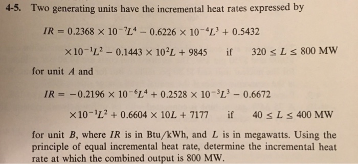 Solved Two generating units have the incremental heat rates | Chegg.com