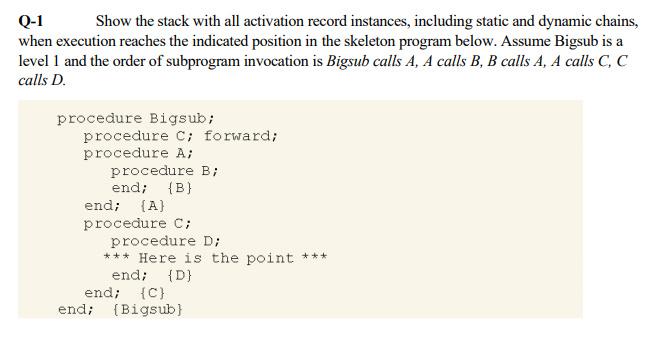 Solved Q-1 Show the stack with all activation record | Chegg.com