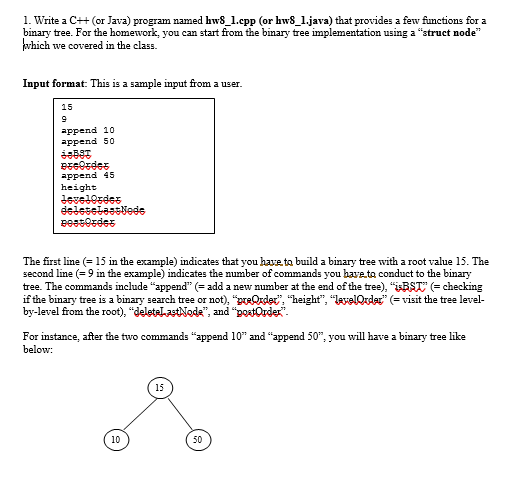 1. Write a C++ (or Java) program named hw8_1.cpp (or | Chegg.com