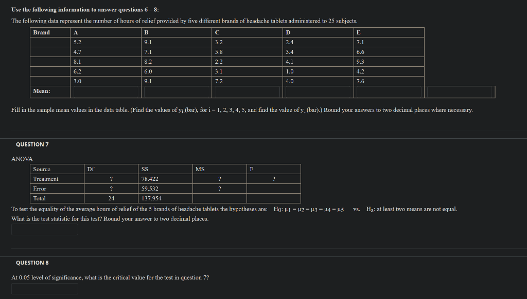 Solved Use the following information to answer questions 6 - | Chegg.com