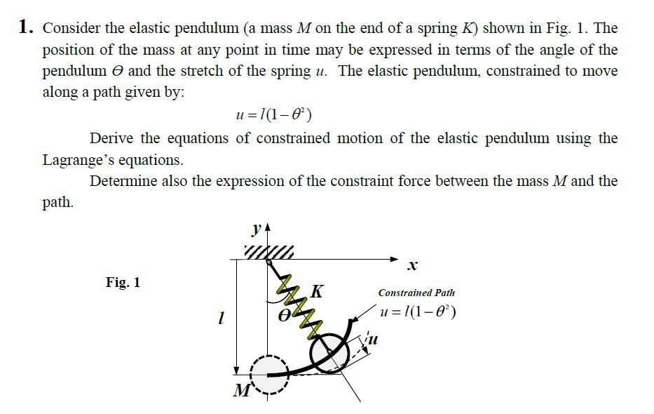 Solved 1. Consider the elastic pendulum (a mass M on the end | Chegg.com