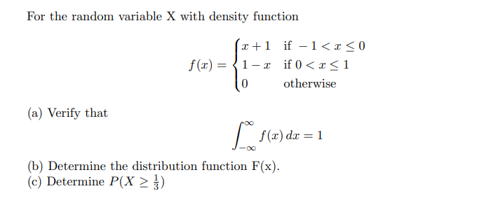 For the random variable X with density function | Chegg.com