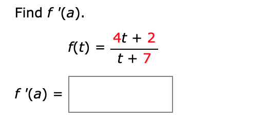 Solved Find f'(a). f(x) = 3x2 - 4x + 1 f'(a) = Find f | Chegg.com