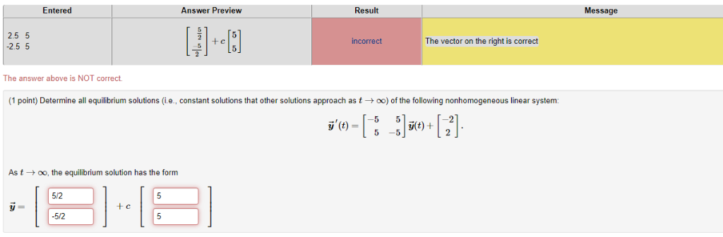 Solved Entered Answer Preview Result Message 25 5 incorrect | Chegg.com