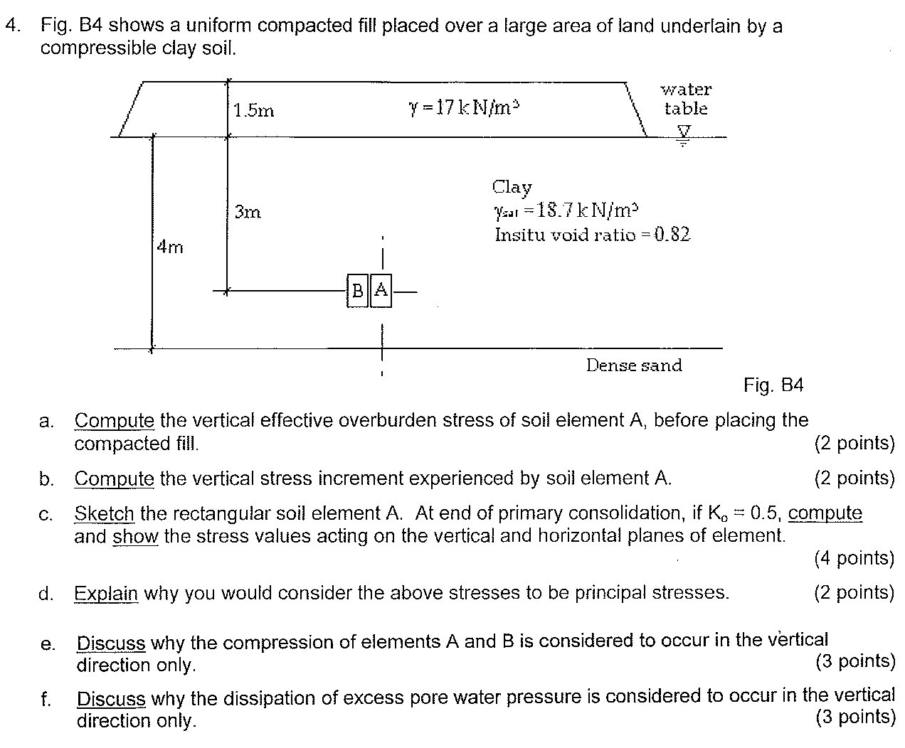 Solved Fig. B4 shows a uniform compacted fill placed over a | Chegg.com
