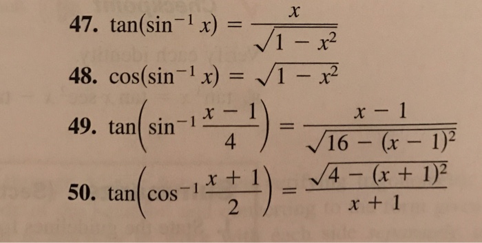 Solved Verify the Trigonometric Identity tan(sin^-1 x) = | Chegg.com