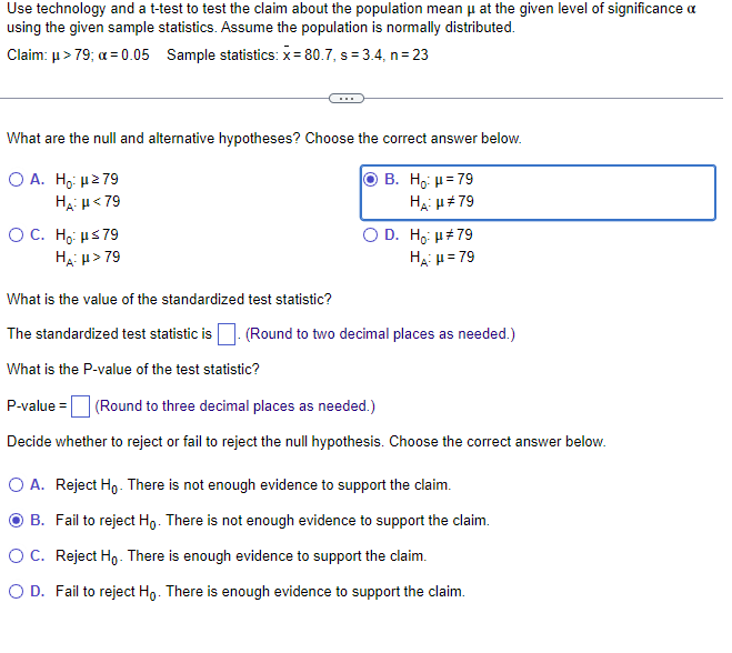 Solved Use technology and a t-test to test the claim about | Chegg.com