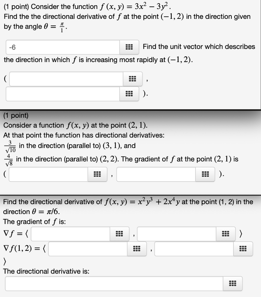 Solved (1 point) Consider the function f (x, y) = 3x2 – 3y2. | Chegg.com
