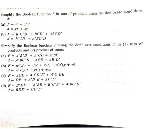 Solved Simplify the Boolean function F in sum of products | Chegg.com