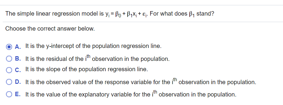 Solved The simple linear regression model is y; = Bo + B1x; | Chegg.com