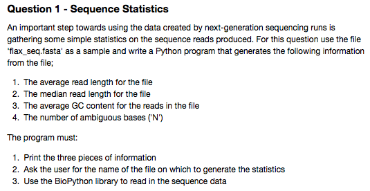 Question 1 - Sequence Statistics An important step | Chegg.com