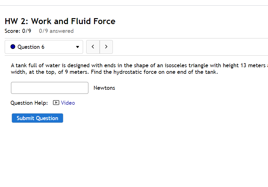 Solved HW 2: Work and Fluid Force Score: 0/90/9 answered A | Chegg.com
