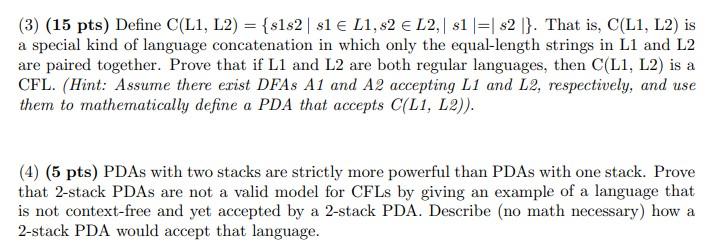 Solved (3) (15 pts) Define C(L1, L2) | Chegg.com