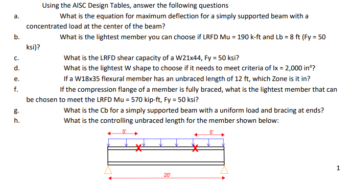 Solved a. b. C. Using the AISC Design Tables, answer the | Chegg.com