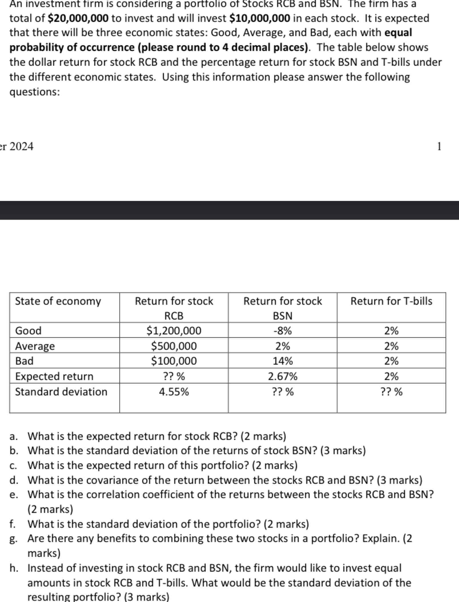 Solved An investment firm is considering a portfolio of | Chegg.com