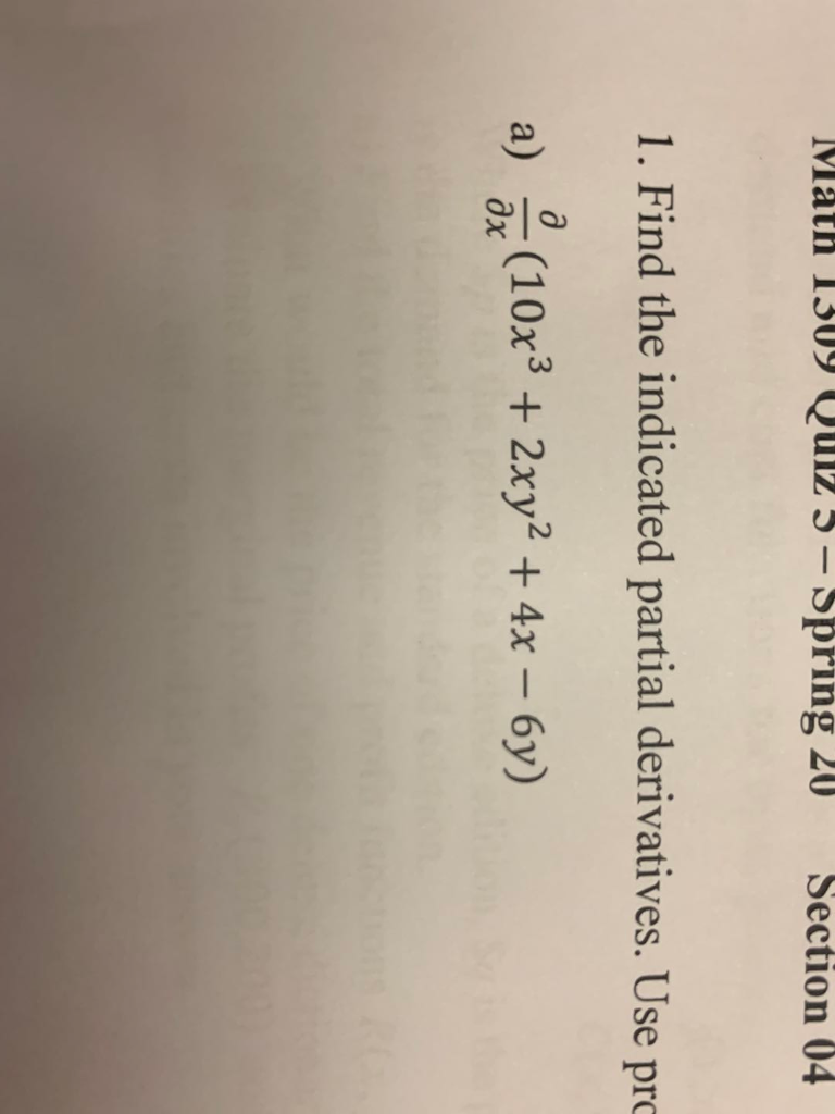 Solved Math 1309 Quiz 5 - Spring 20 Section 04 1. Find the | Chegg.com