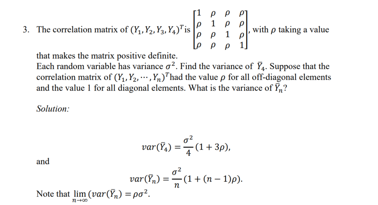 Solved р 1 р ρη 3. The correlation matrix of (Y, Y2, Yz, | Chegg.com