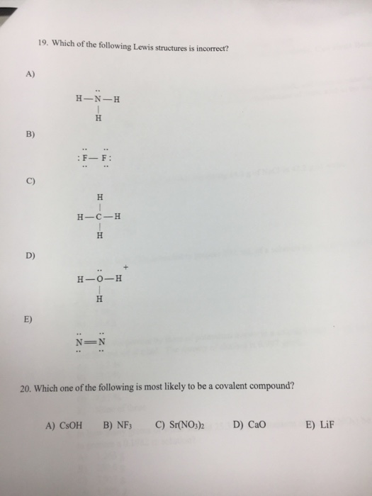 Solved Which of the following Lewis structures is incorrect? | Chegg.com