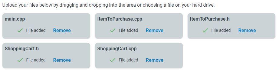 Solved (Step 1) Create three files: - ItemToPurchase.h- | Chegg.com