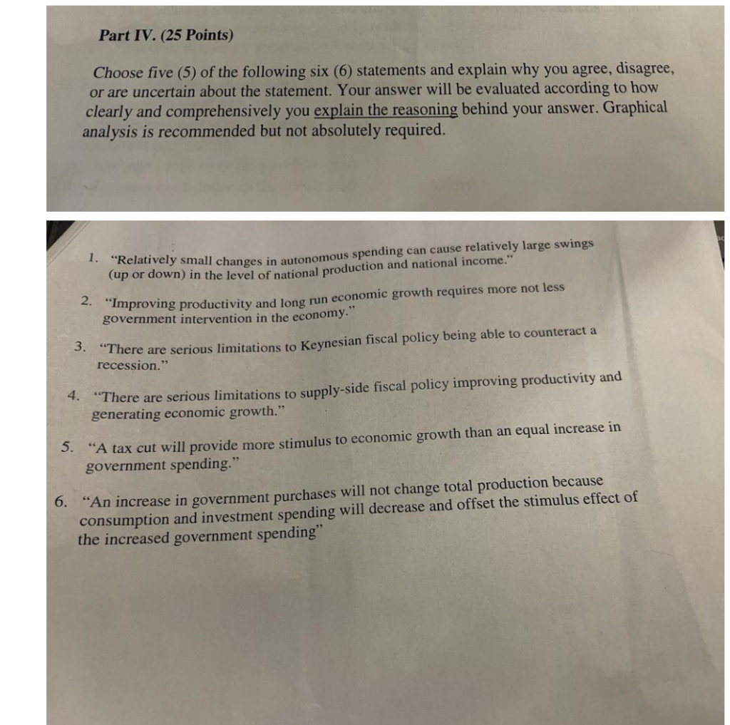Solved Choose five (5) of the following six (6) statements | Chegg.com