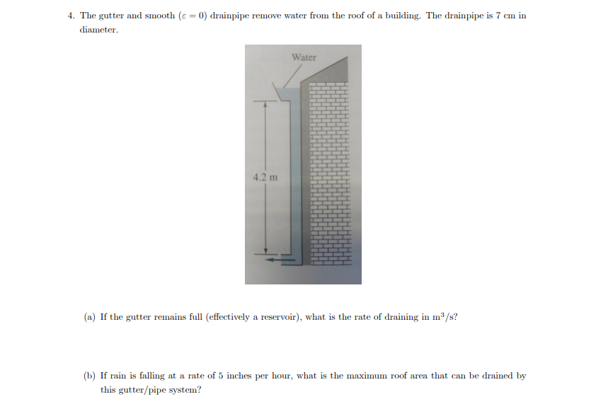 Solved 4. The gutter and smooth (ε 0) drainpipe remove water | Chegg.com