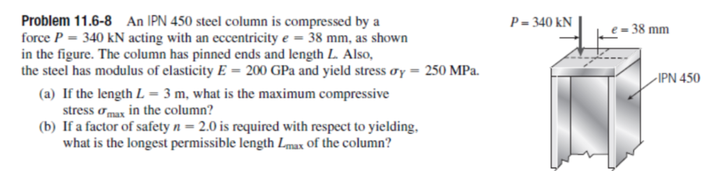 Solved Problem 11.6-8 An IPN 450 steel column is compressed | Chegg.com