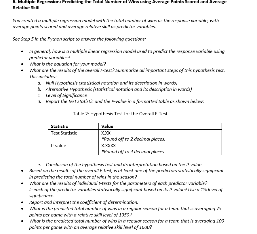 Solved 6. Multiple Regression: Predicting the Total Number | Chegg.com