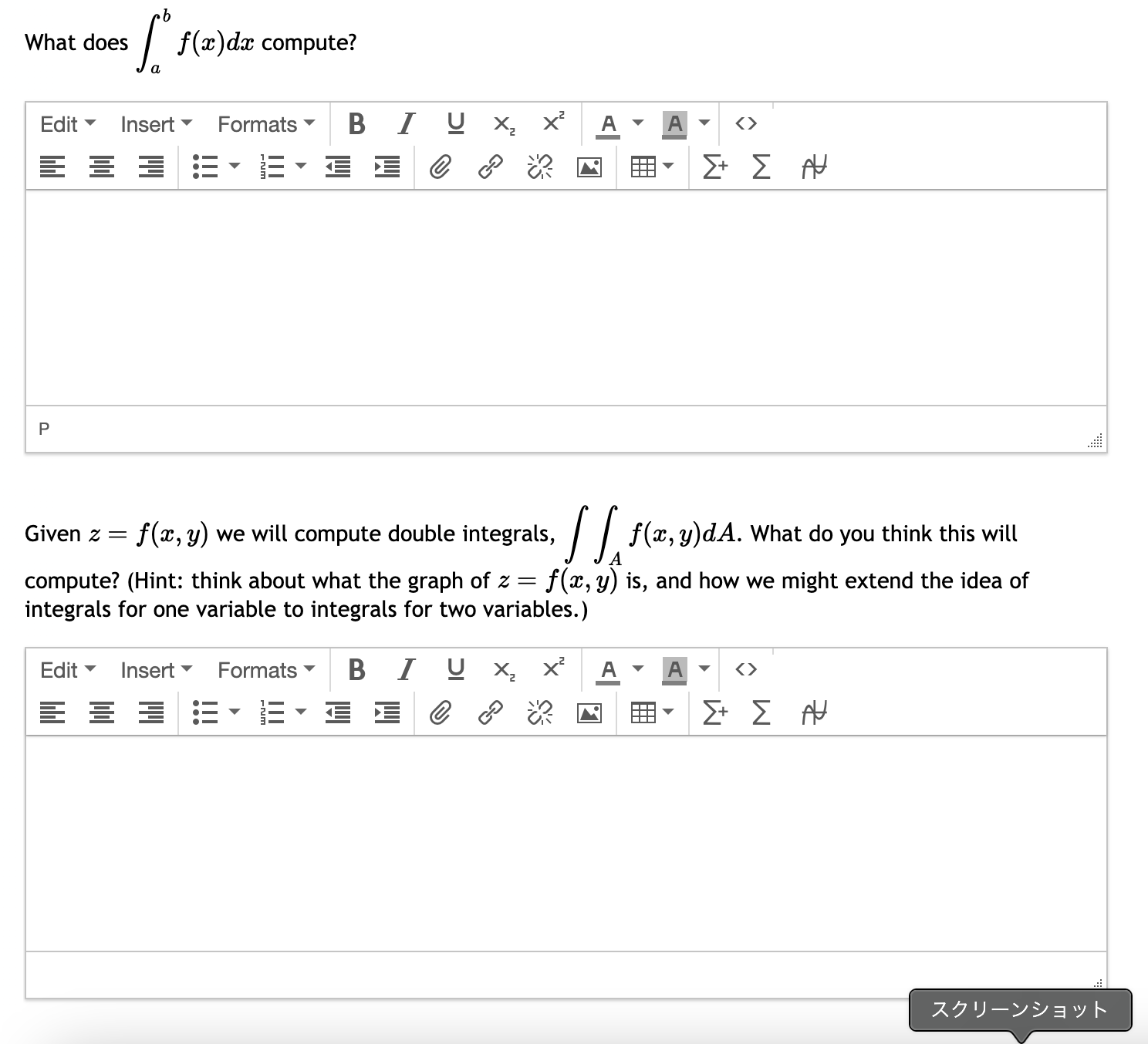 Solved What does ∫abf(x)dx compute? Edi Given z=f(x,y) we | Chegg.com