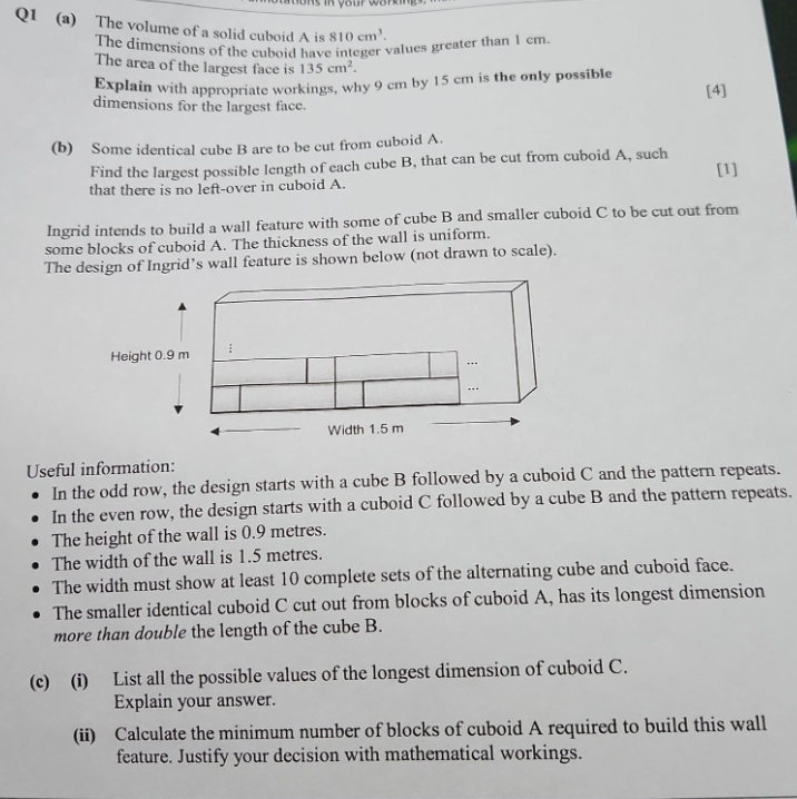 Solved Q1 (a) The volume of a solid cuboid A is 810 cm3. The | Chegg.com