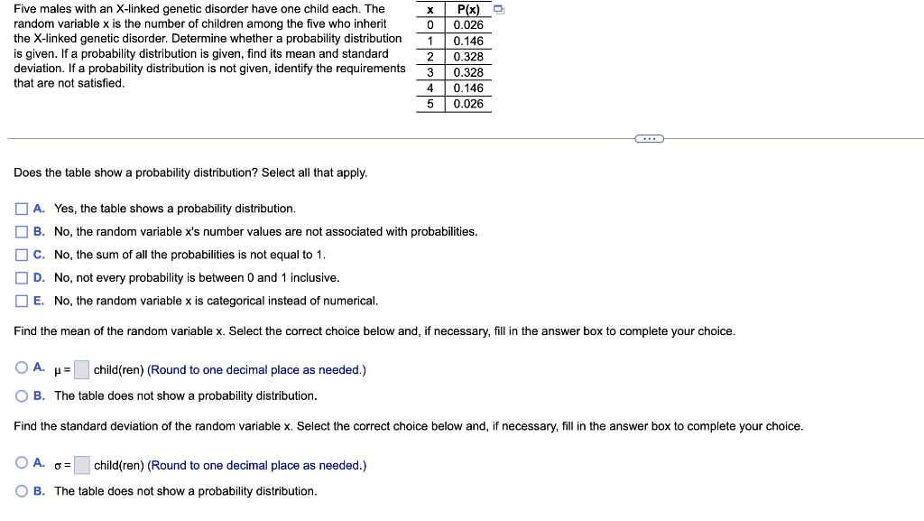 Solved [*PFEFF P(x) D 0.026 0.146 Five males with an | Chegg.com