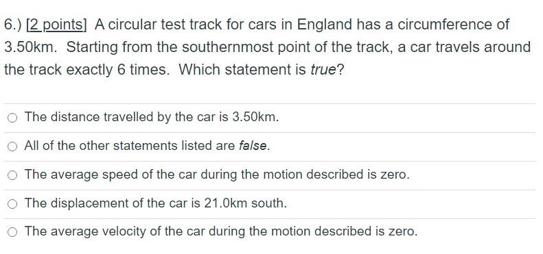Solved 6.) [2 points) A circular test track for cars in | Chegg.com